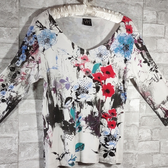 Katina Marie | Tops | Katina Marie Embellished Floral Print Tee Shirt ...